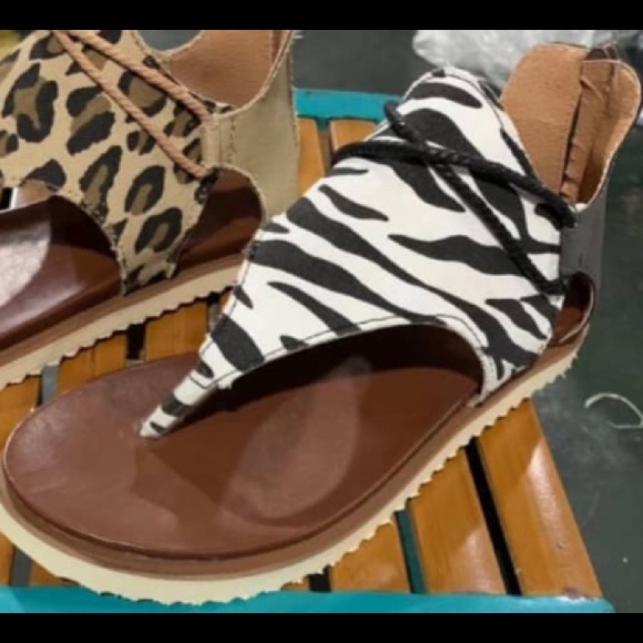 Shoes | Lace Up Zebra Pattern Print Flat Sandals | Poshmark